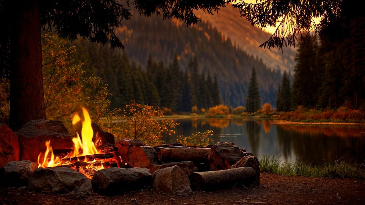 You’re Sitting by a Lake Campfire 🔥🍁 Autumn Forest Ambience with ...