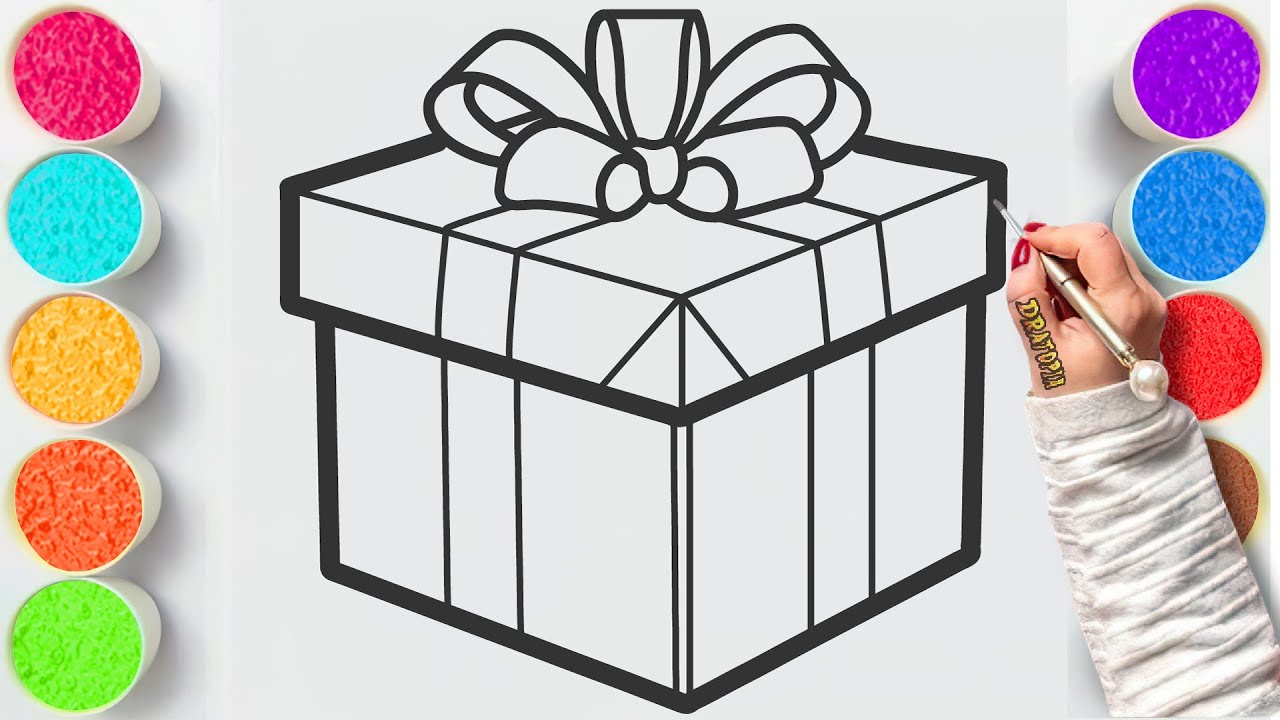 How To Draw A Christmas Present | Coloring Page With New Year Gift box ...