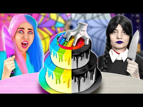 PEMBE VE SİYAH PASTA SÜSLEME KAPIŞMASI | 123 GO Like! Wednesday Addams ve Enid Karşı Karşıya