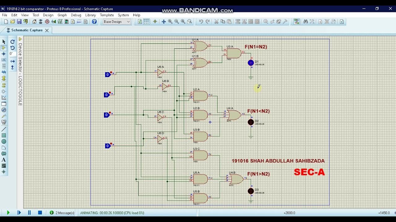2 BIT COMPARATOR USING LOGIC GATES (ON PROTEUS SOFTWARE) - YouTube