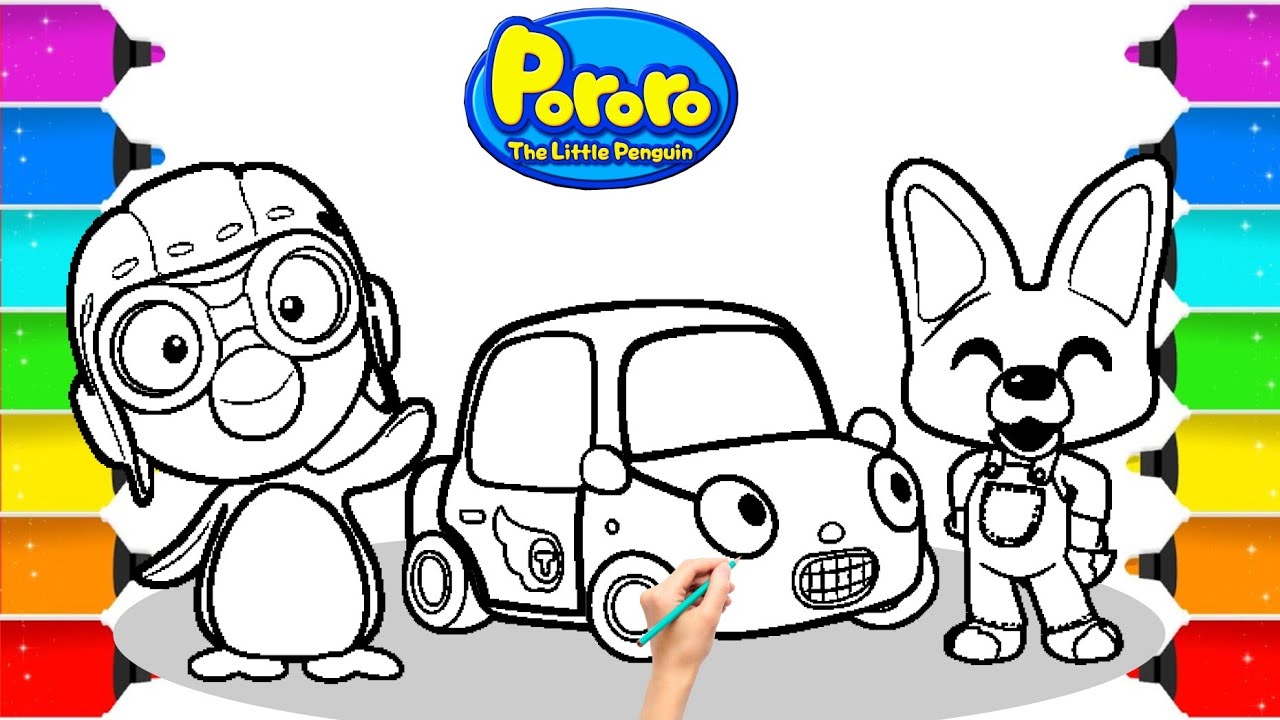 Coloring Pororo the little penguin Edy and Pororo with Tutu Car | Learn ...