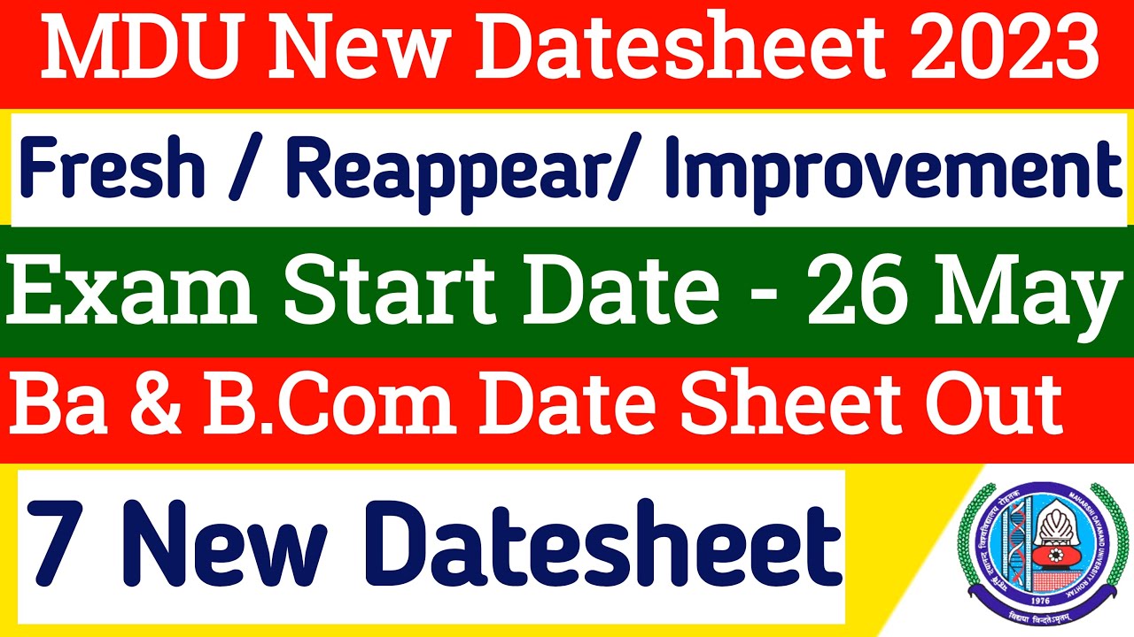 Mdu Ba 2nd Semester Date Sheet Out 2023 | Mdu Exam Date sheet 2023 ...