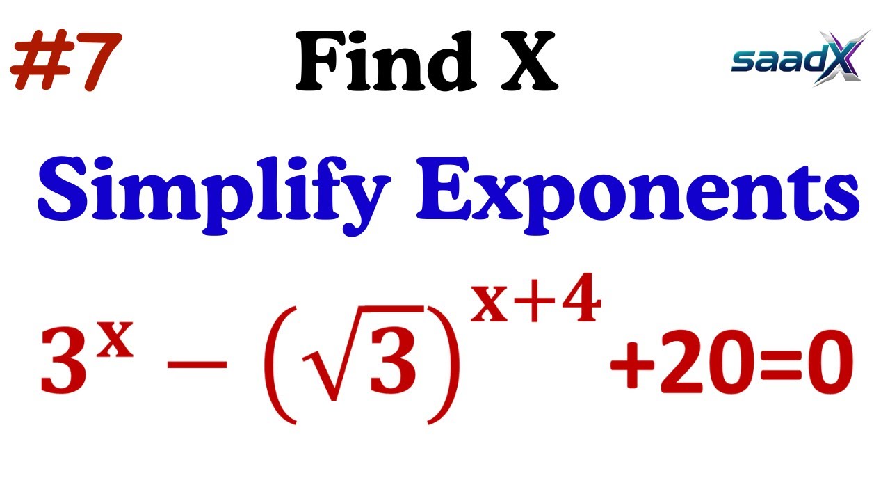 Solve Exponential Equation | 𝟑^𝐱−(√𝟑)^(𝐱+𝟒)+20=0 | Step-by-Step ...