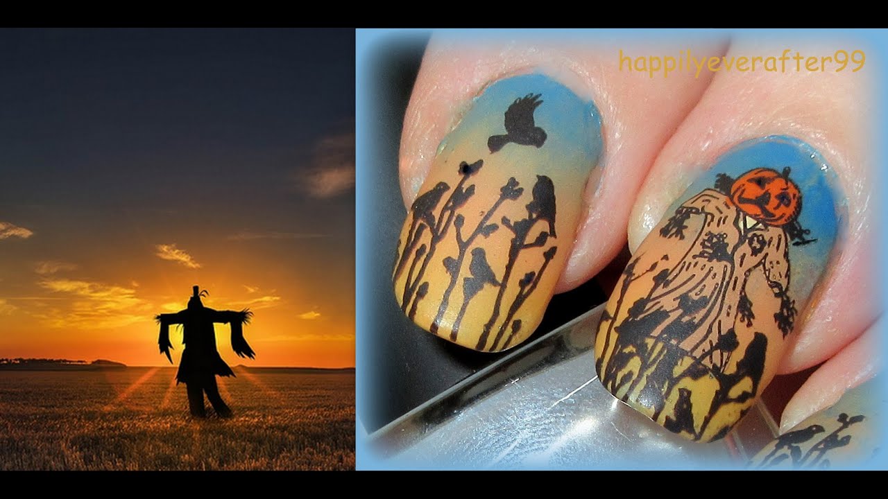 Scarecrow Fall Sunset Nail Art Stamping Tutorial - YouTube