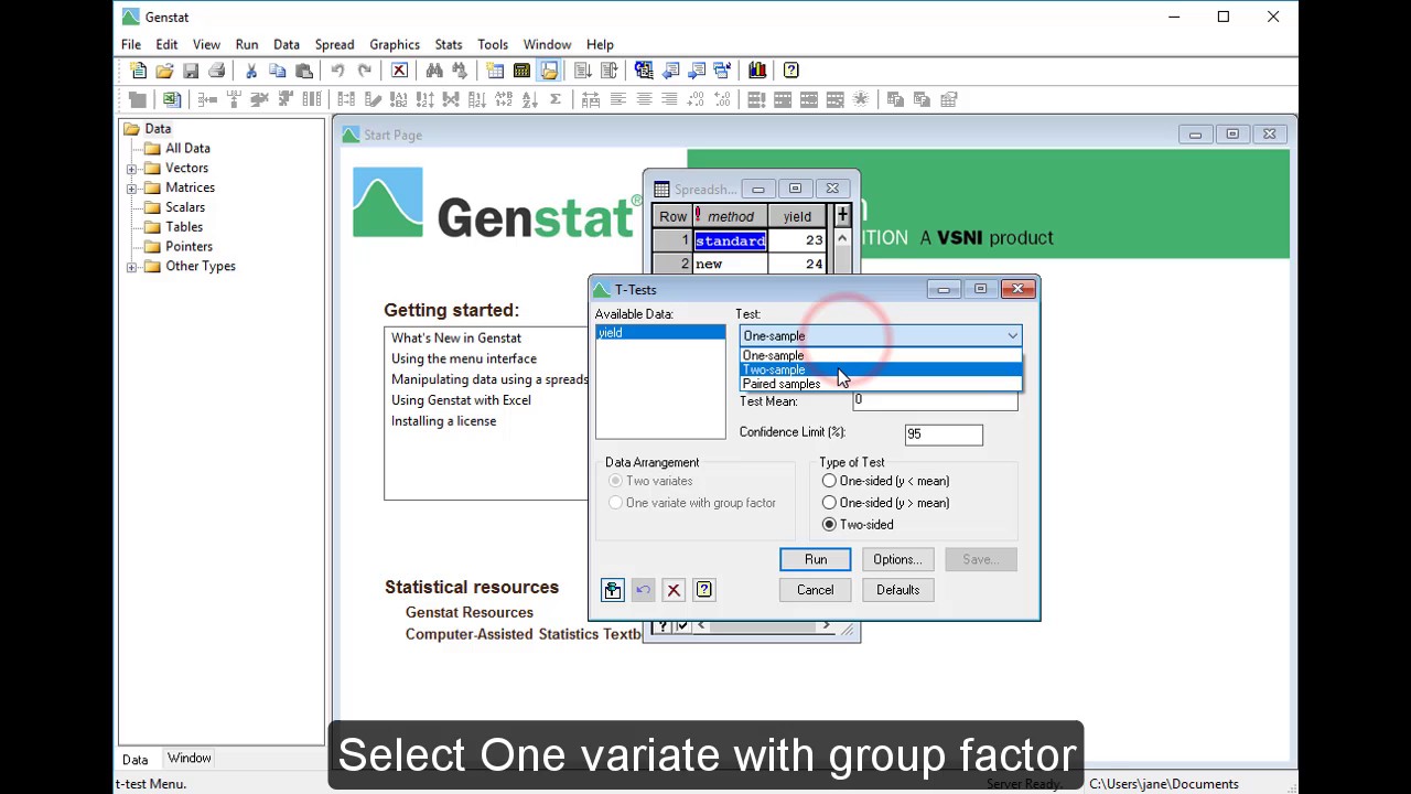 t-test in Genstat 18th edition - YouTube