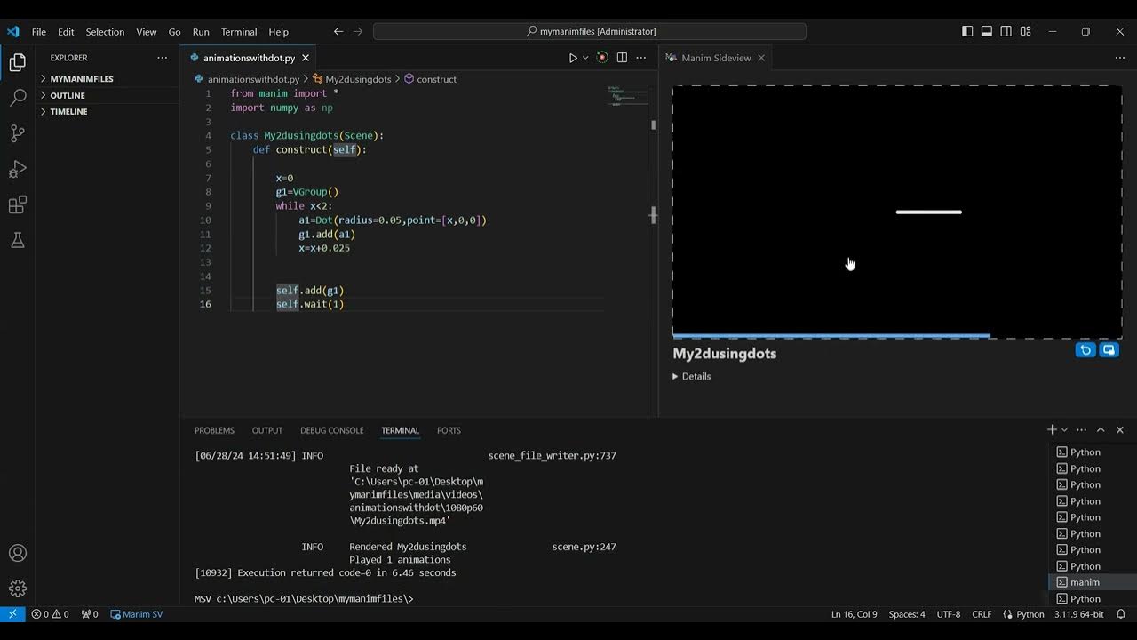 creating animations using one single Dot in python manim - YouTube