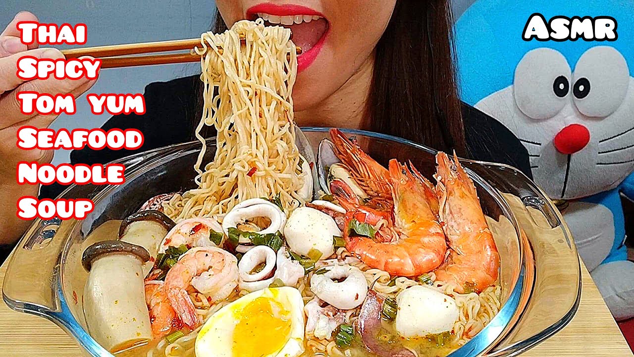 ASMR THAI SPICY TOM YUM SEAFOOD NOODLE SOUP 먹방 Eating Sounds - YouTube