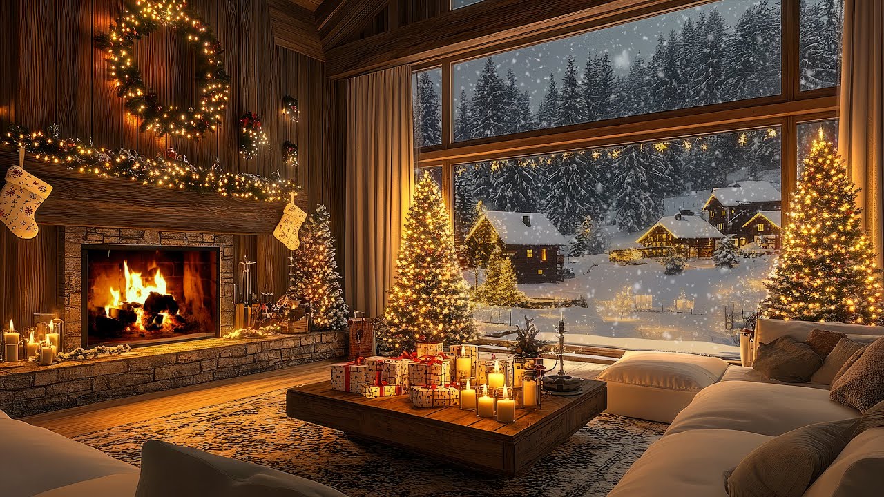 Christmas Snow Falling Ambience ️ Relaxing Instrumental Christmas Music ...