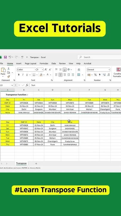 How to Use the TRANSPOSE Function in Excel & Google Sheets Like a Pro! 🚀 #excel #microsoftexcel ...