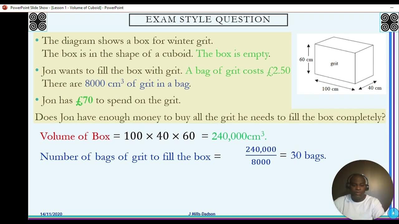 Volume of Cuboid Part 2 Exam style Volume of Cuboid Question - YouTube