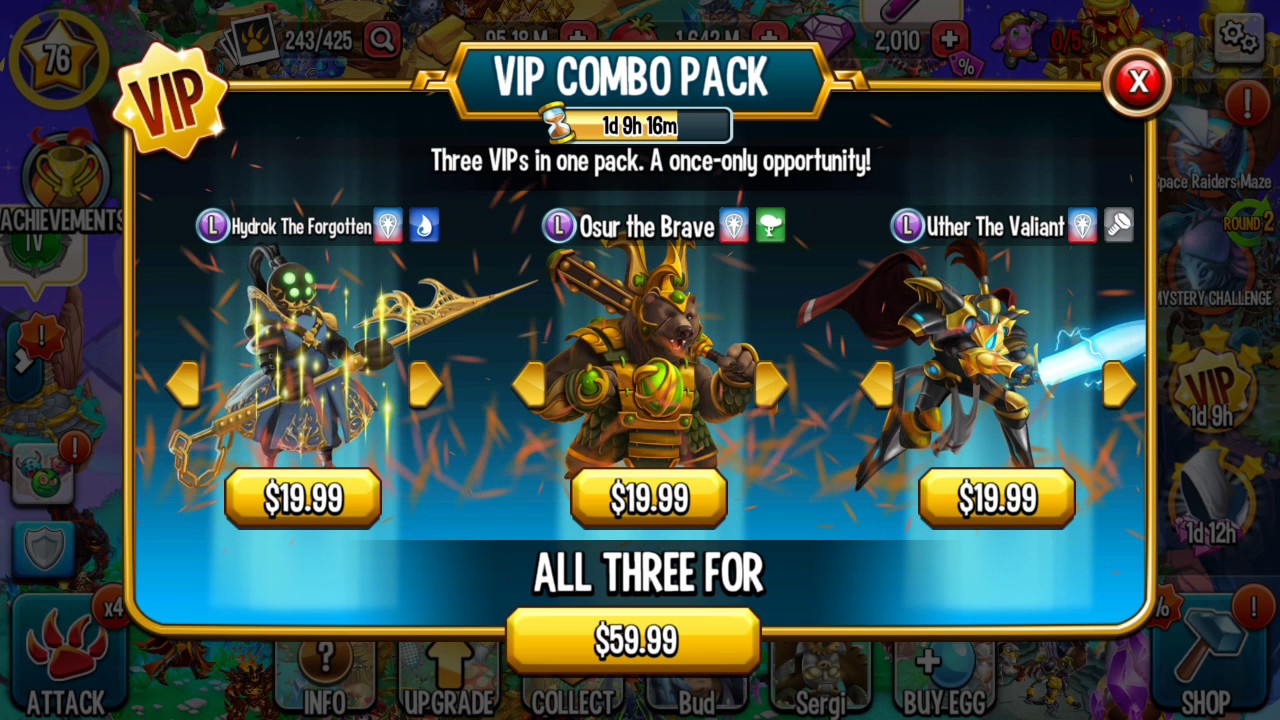 Monster Legends VIP Pack, Bo tai dungeon, new book wars! - YouTube