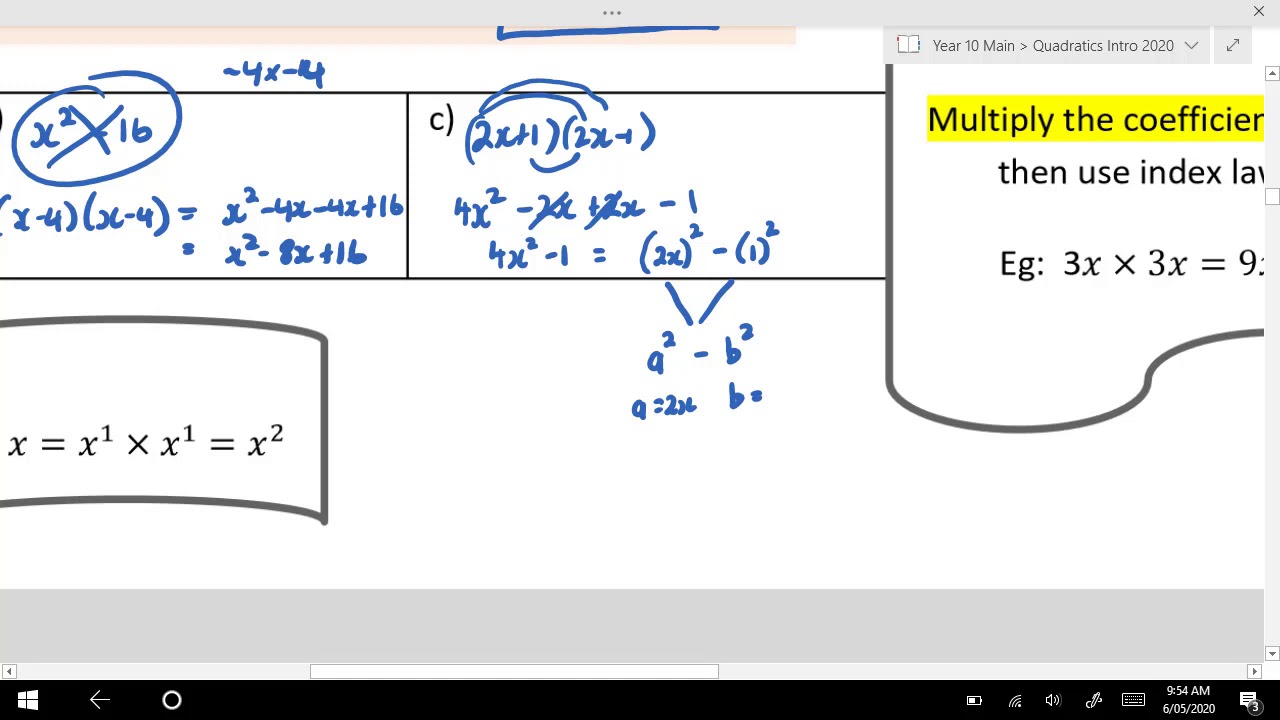 Year 10 Main Maths : Expanding and Factorising 5A 5B - YouTube