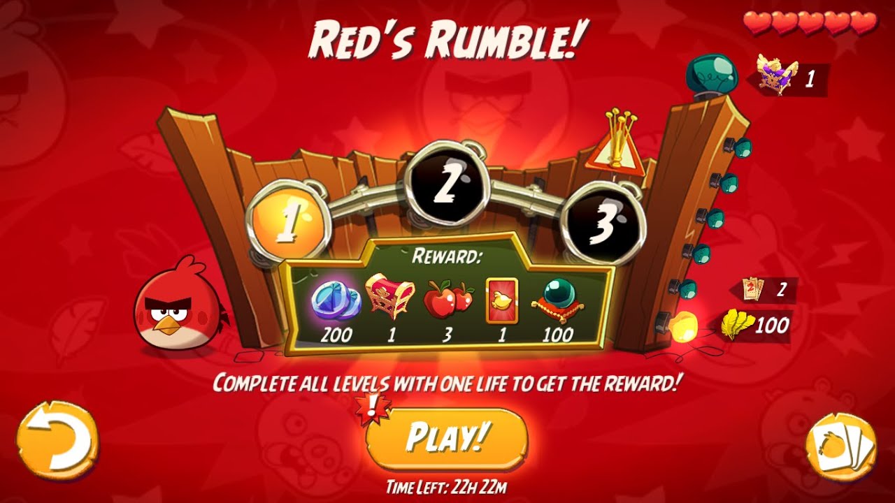 Angry Birds 2 AB2 Daily Challenge Today Red's Rumble! STRIKE! 2-3-4 ...