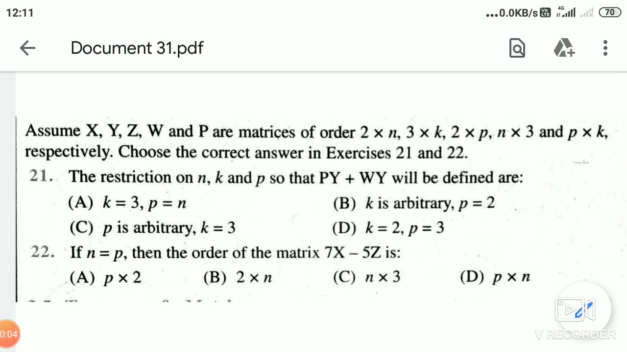 12th class Mathematics/Matrices/NCERT EXERCISE 3.2/Q. 21& 22 - YouTube