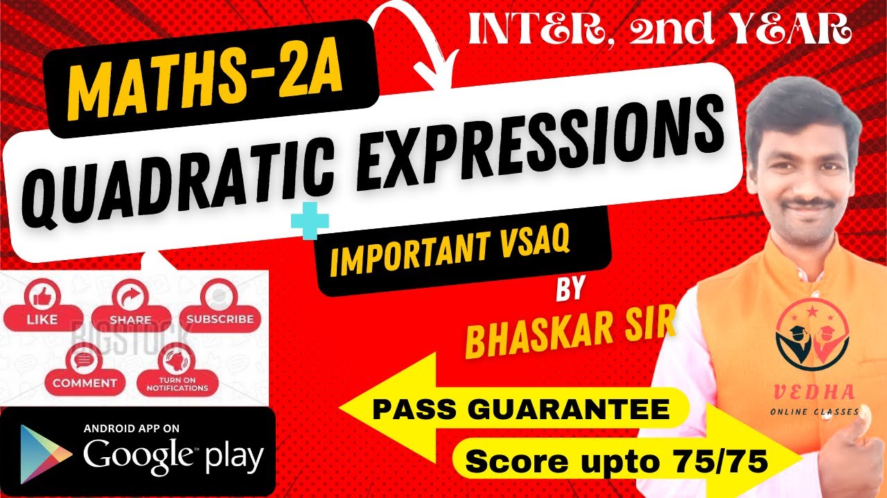 Quadratic Expressions, important VSAQ's,Maths 2A, inter, 2nd year, Download our app from ...