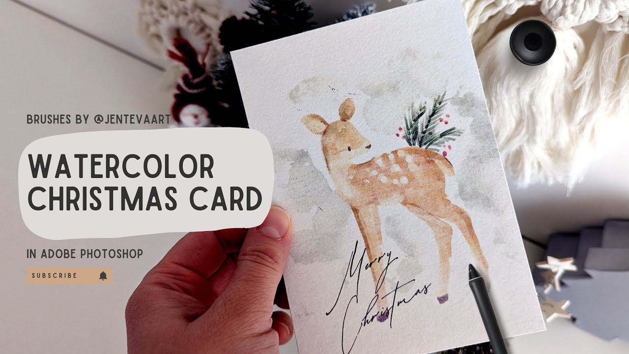 Drawing cute deer in Adobe Photoshop. Watercolor Christmas Card. - YouTube