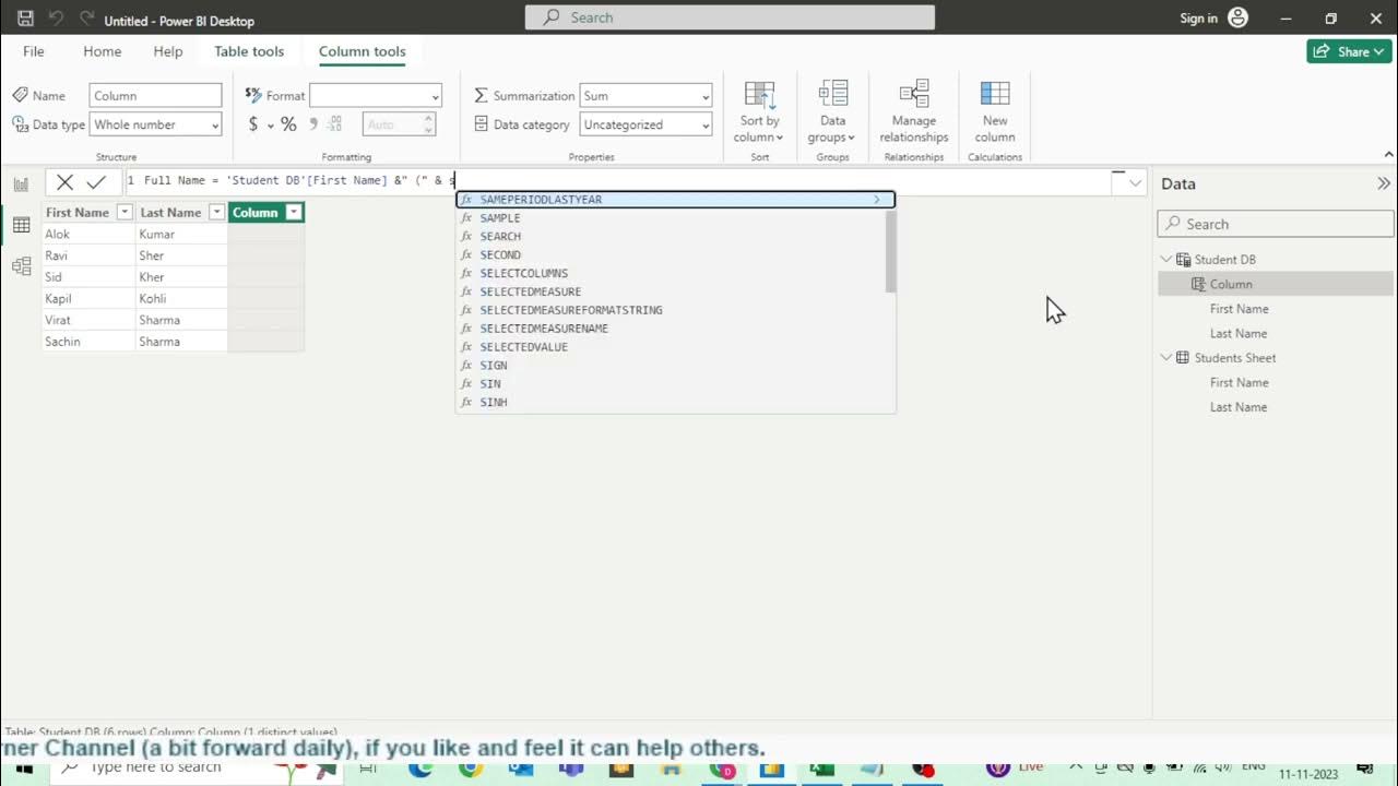 Power BI Creating Custom Table With Column Concatenation - YouTube