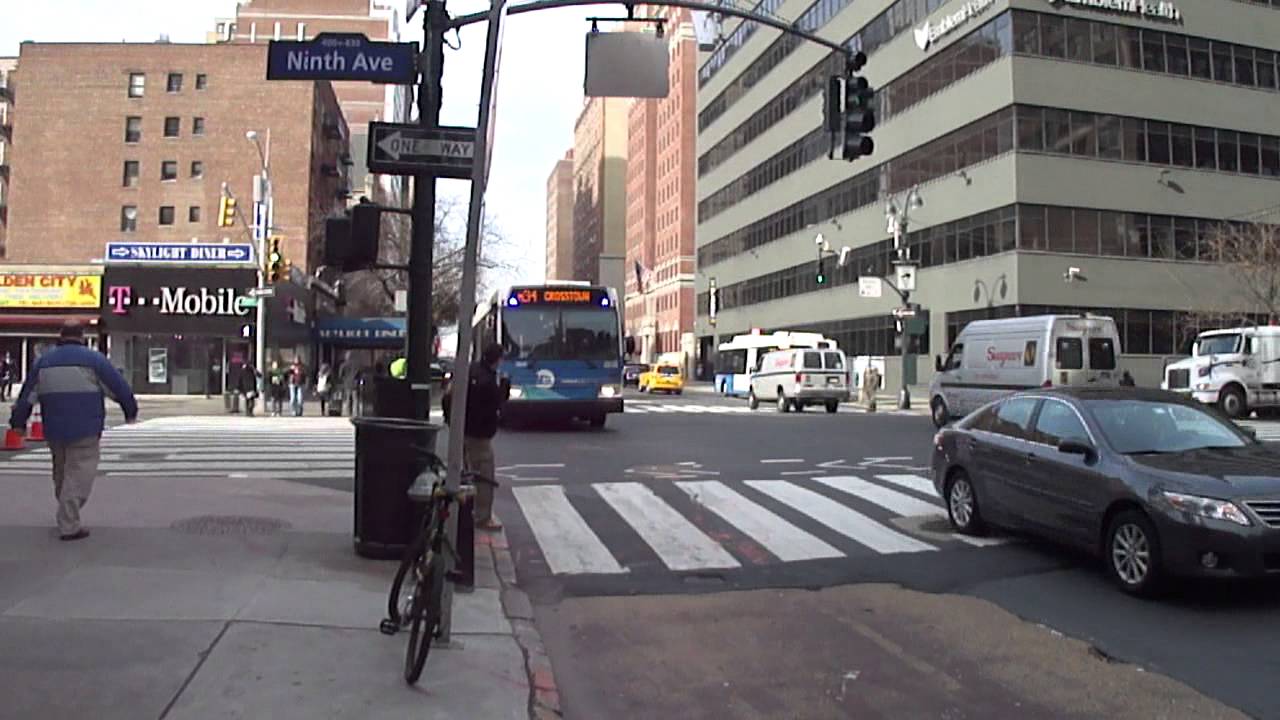 MTA Regional Bus Orion VII HEV #3809 M34 +Select arriving into 9th ...