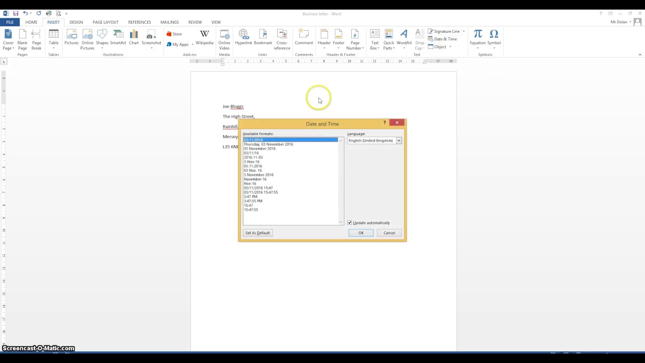 Setting up a formal letter - YouTube