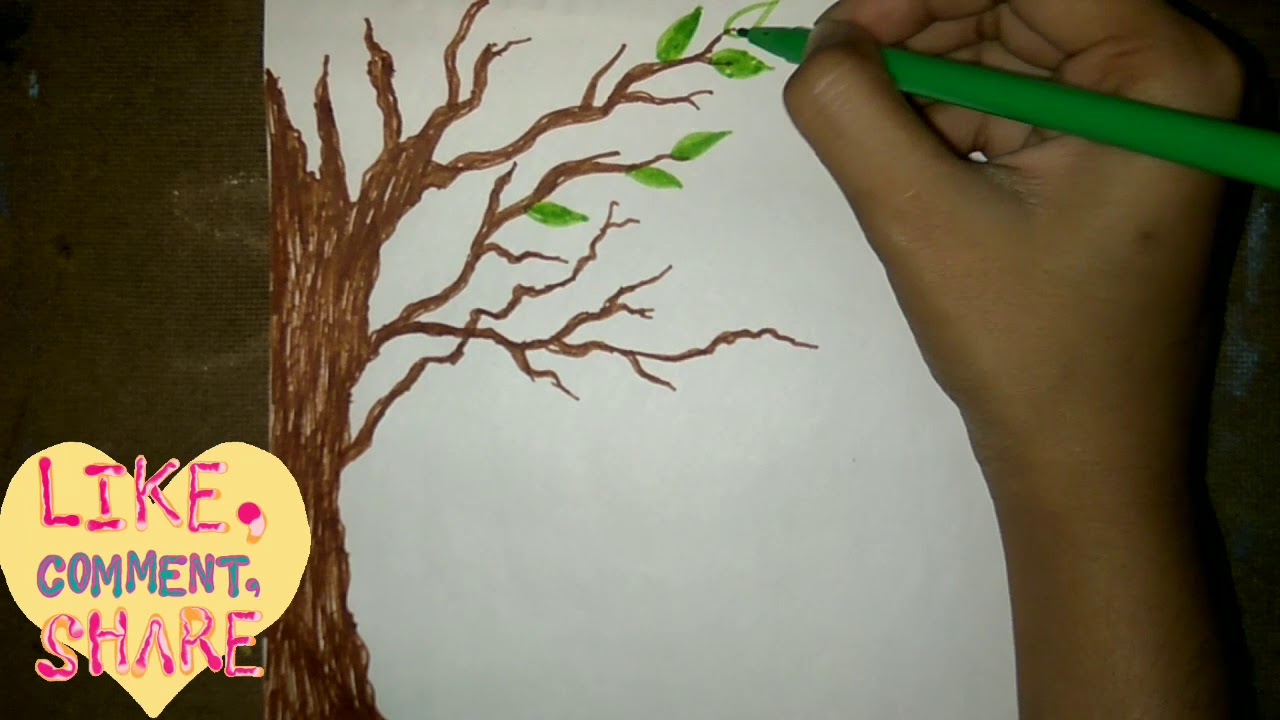 How to draw lovely bird || Bird sitting on the tree drawing - YouTube