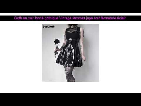 Goth en cuir foncé gothique Vintage femmes jupe noir fermeture éclair plissé mince  Mini jupe taill