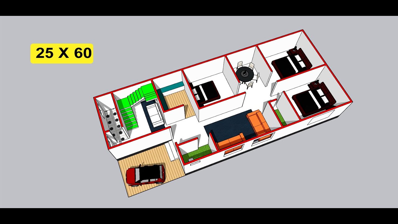 25 X 60 GHAR KA NAKSHA II 3 BED ROOM FLOOR PLAN II 25 X 60 HOUDE DESIGN ...