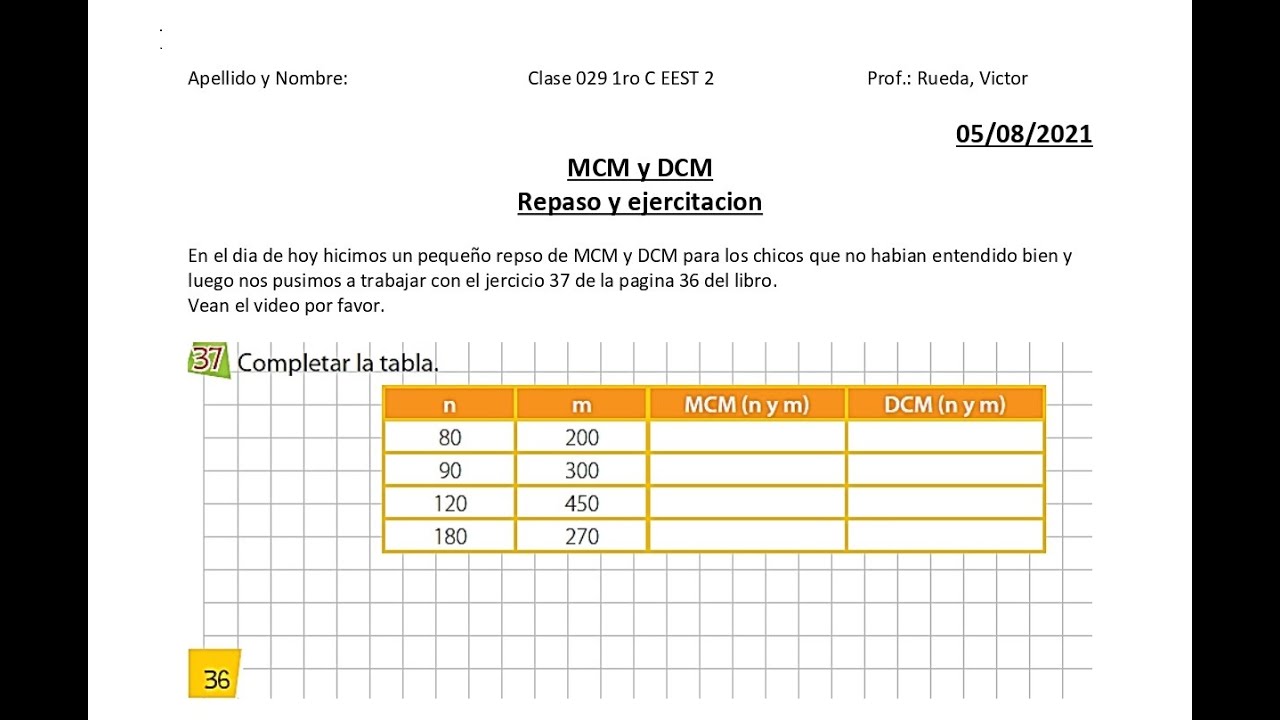 029 EEST2_1roC2021 MCM y DCM Repaso y Ejercitacion - YouTube