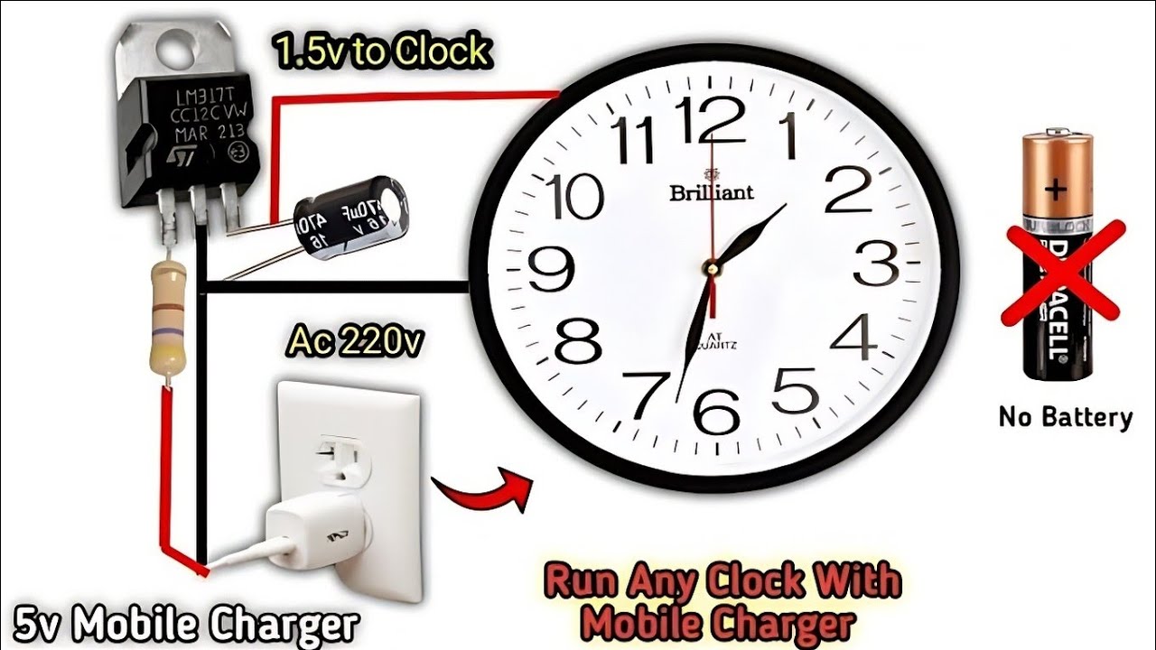Run a Wall Clock with Mobile Charger | 5v to 1.5v converter circuit ...