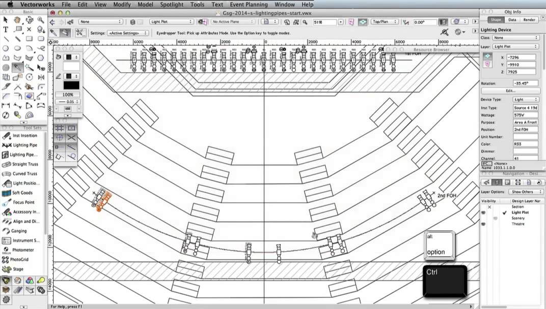 Vectorworks Spotlight 2015: Using the Lighting Pipe and Instrument Summary Tools - 10 - YouTube