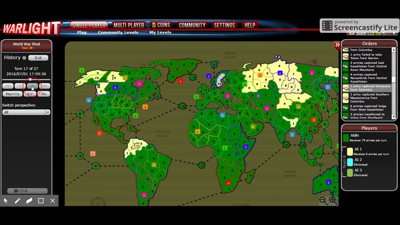 Warlight - World War Pixel - 27 turns walkthrough - YouTube