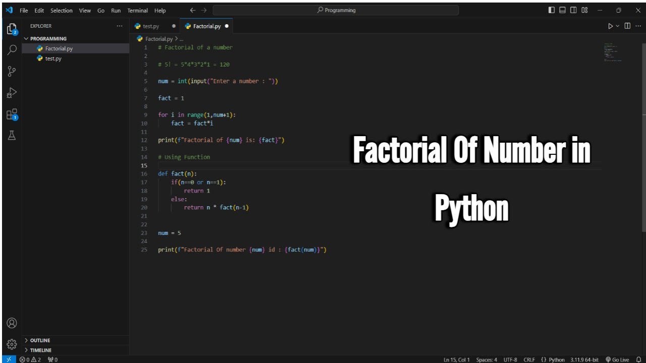 Factorial Of Number In Python Python Tutorial Functions In Python 1472