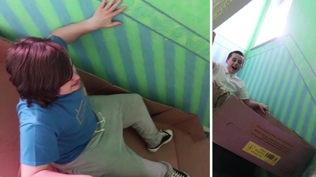 FUN WAY TO COME DOWN THE STAIRS! (Ultimate Stair Slide, Cardboard box ...