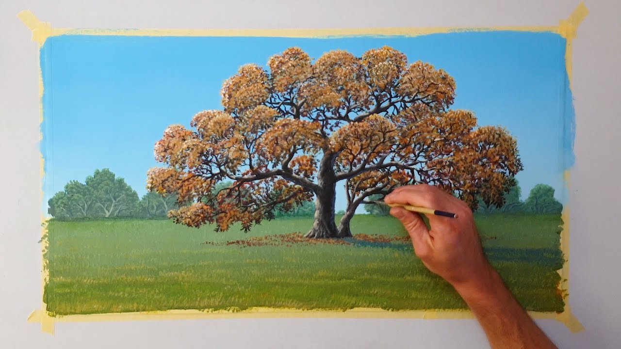 Painting an Autumn Tree / Time lapse Video / How to Paint a Tree Using ...