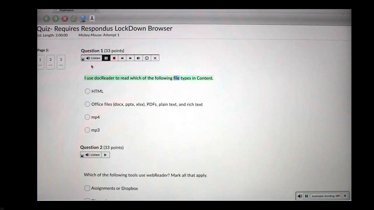 Using ReadSpeaker webReader to Take Brightspace Quizzes in Respondus LockDown Browser - YouTube