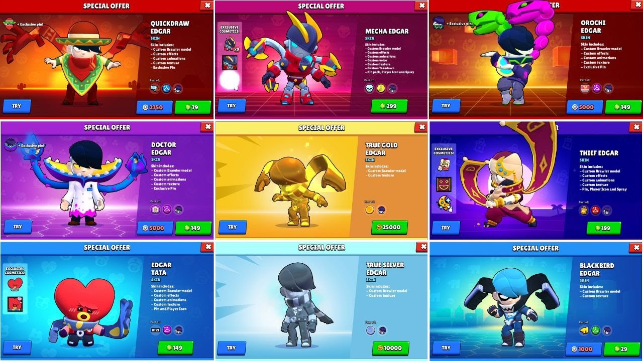 I Oppened ALL EDGAR Skins 🔥 Amazing Gameplay 💥🎮 Brawl Stars #Edgar # ...