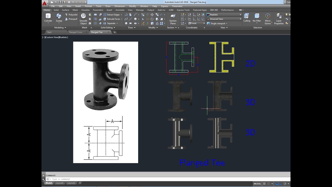 Free Model 3D Flanged Tee AutoCAD 2016 การสร้าง งาน 3D - YouTube