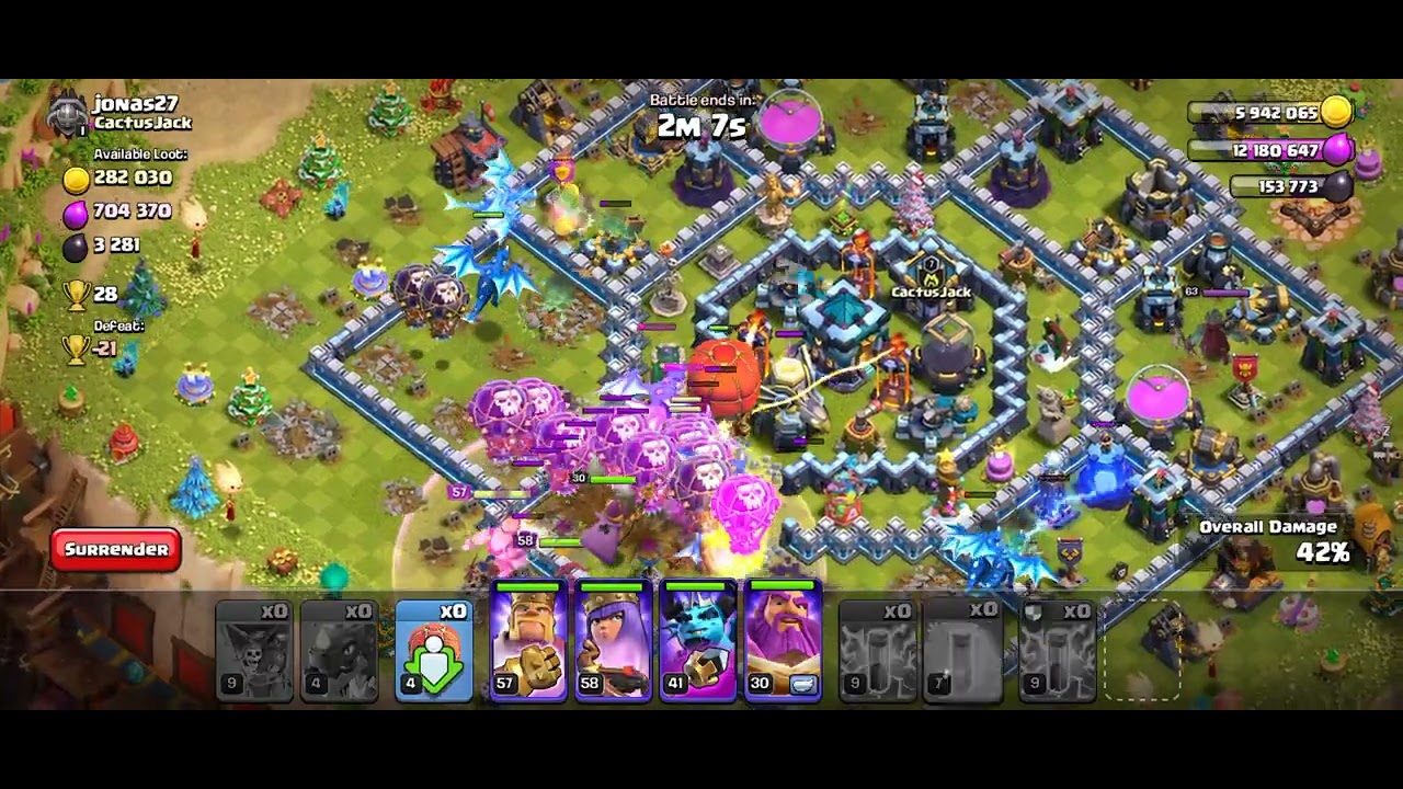 8X Electro Dragons + 12X Baloons + Electric Spell & Freeze Spell Attack ...