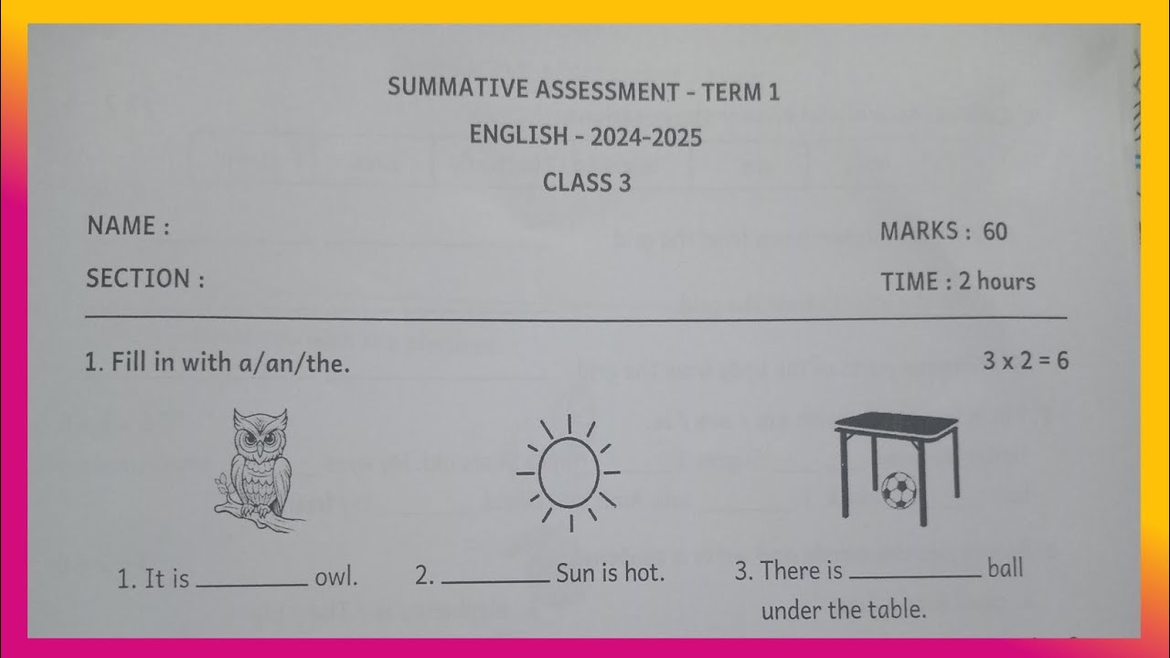SUMMATIVE ASSESSMENT ॥ ENGLISH ॥ CLASS 3 ॥ TERM-1 || QUESTION PAPER II ...
