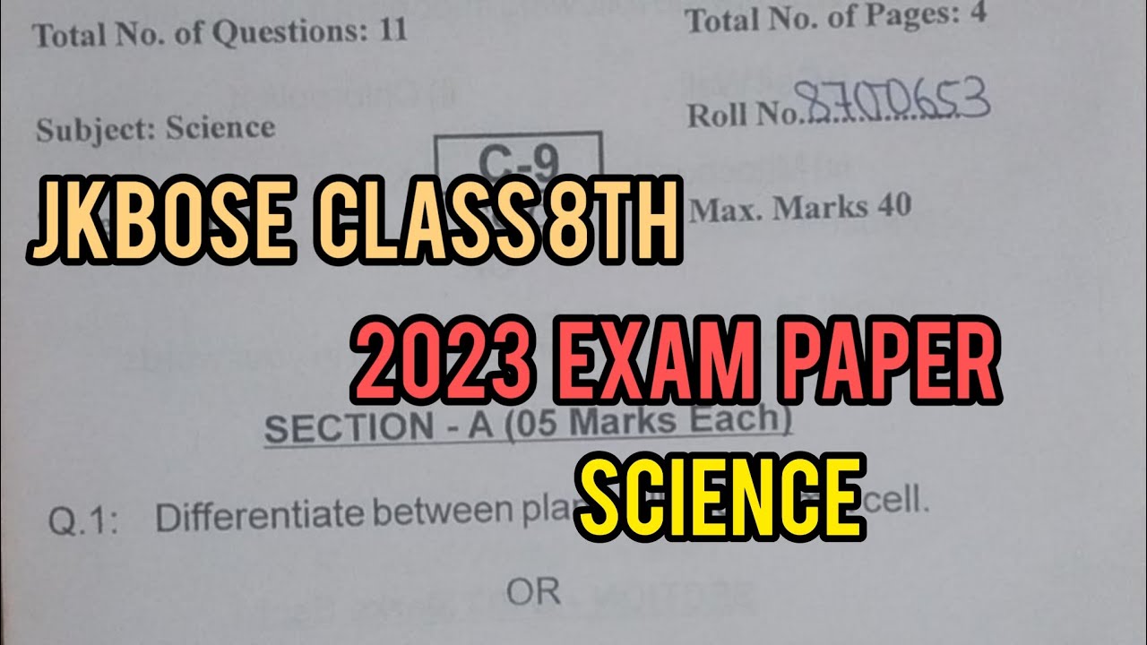 Class 8th Jkbose Science Paper 2023 #jkbose - YouTube
