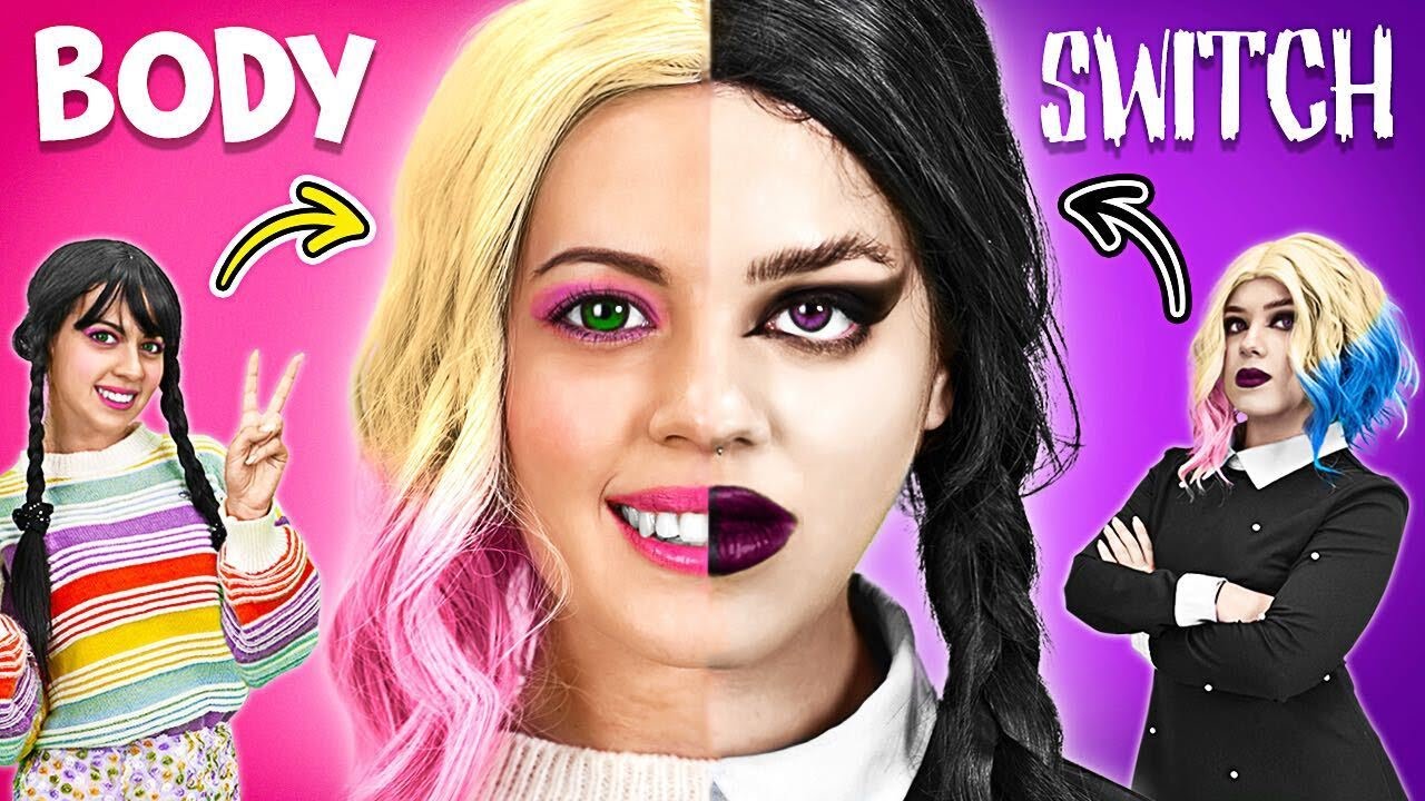 SWAP BODIES With WEDNESDAY For 24 Hours! Extreme BODY SWITCH From ...