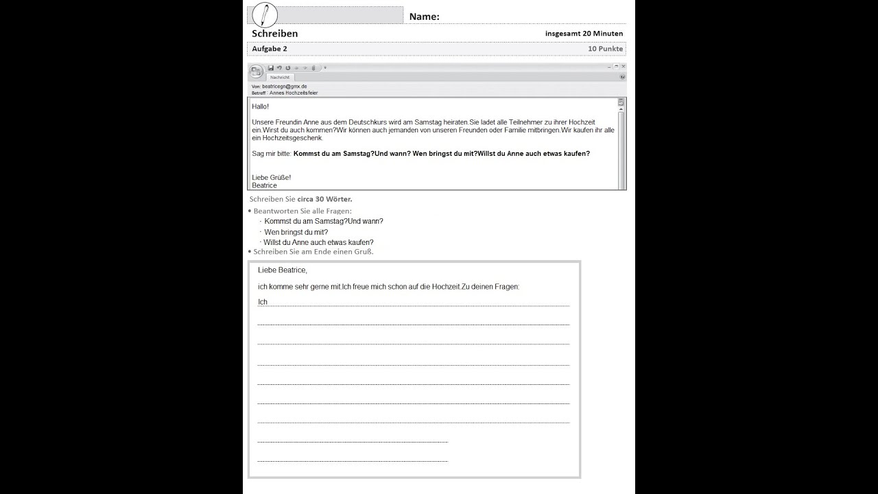 ÖSD A1 │ E-MAIL SCHREIBEN Nr.29│ Letter writing (A1 german exam) - YouTube