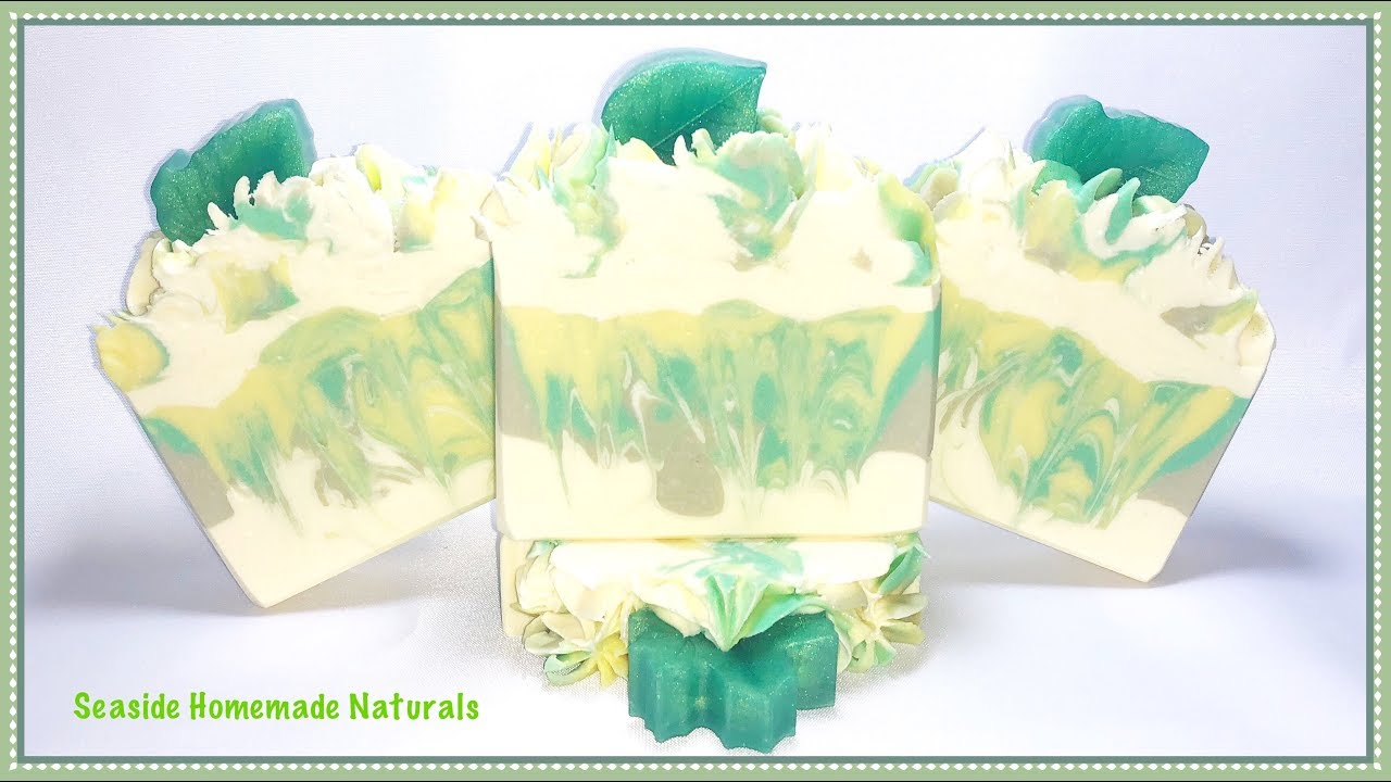 Eucalyptus Cold Process Soap making and cutting (Green Leaves Embedded ...