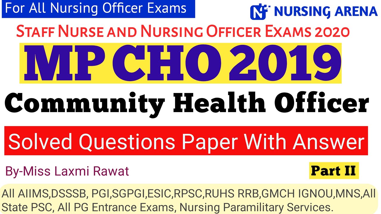 M.P CHO Paper 2019 || CHO Question and answers || Community Health ...