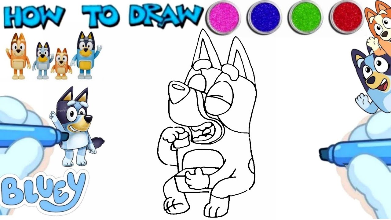 Easy Bluey Drawing Tutorial for Kids 😱 Learn to Draw Bluey and Bingo 💙🧡 ...
