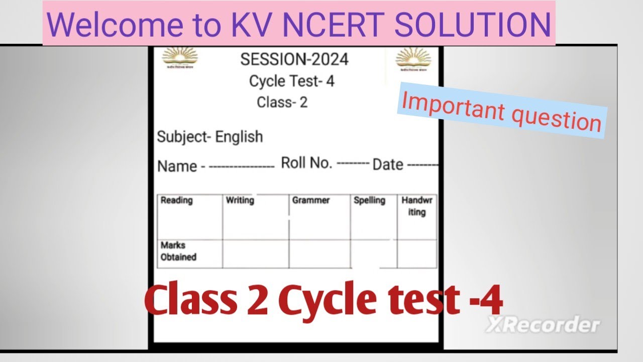 Kv Cycle Test 4 Class 2/Cycle Test 4 English Class 2#kvexam#class 2 ...