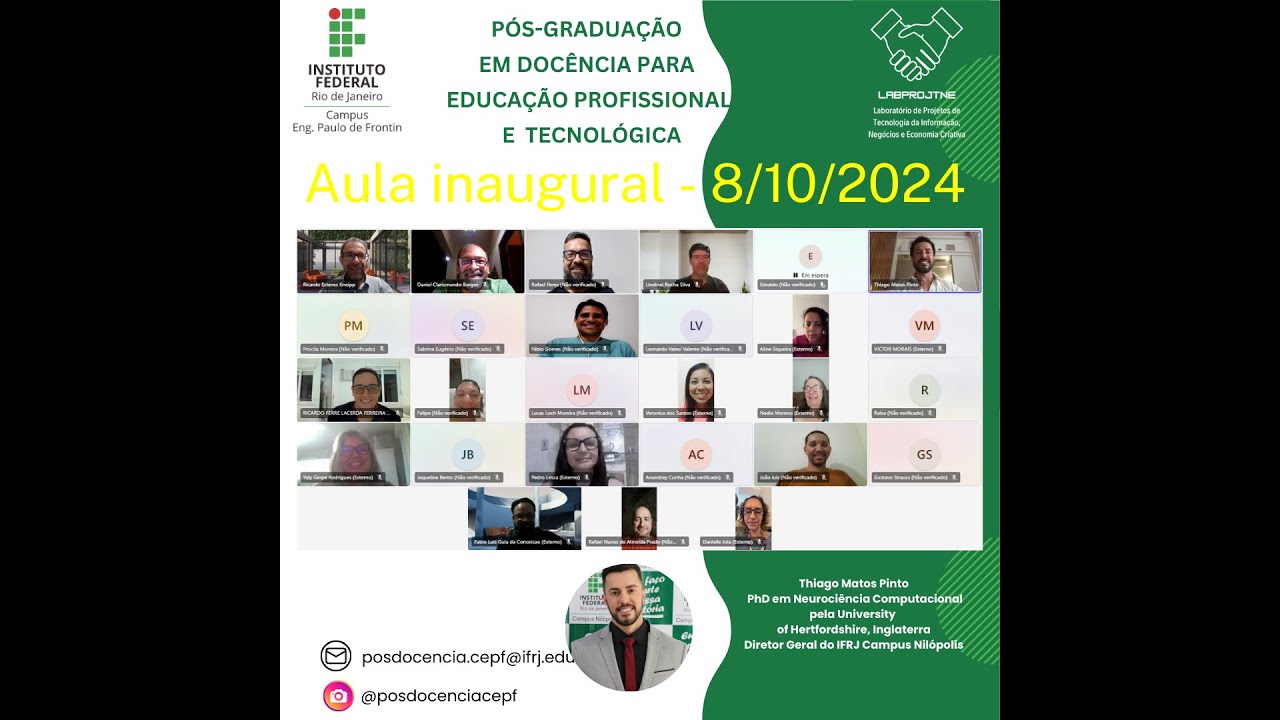 Aula inaugural da Pós Graduação em Docência para a Educação ...