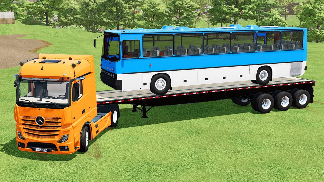 TRANSPORTING ZETOR TRACTORS AND BUS WITH MERCEDES ACTROS TRUCK ...