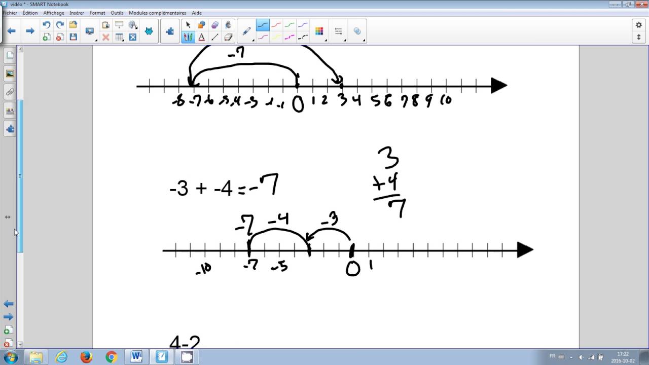 Addition et soustraction d'entiers relatifs - YouTube