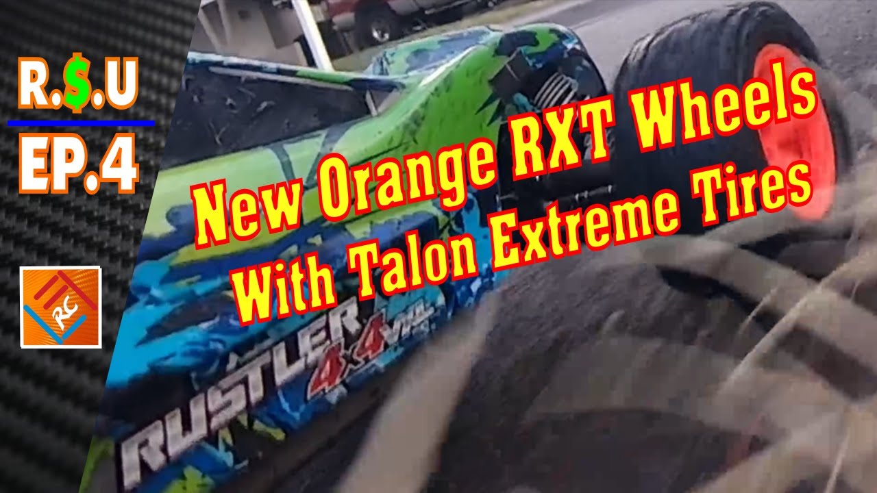 New Orange RXT Wheels with Talon Extreme Tires for my Traxxas Rustler ...
