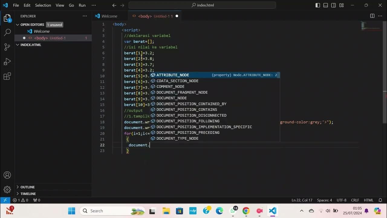 Praktikum Array Dalam Javascript Menggunakan Visual Studio - YouTube
